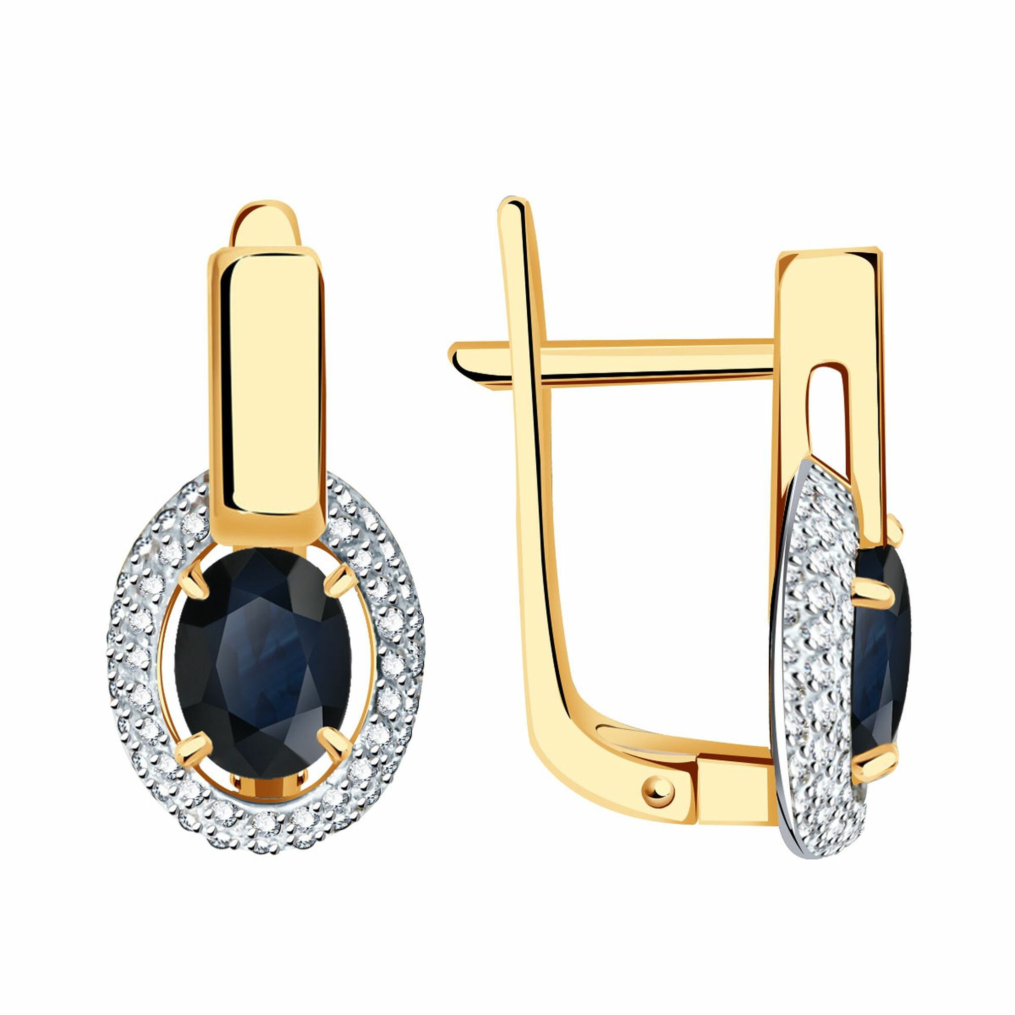 Серьги, красное золото, 585 проба, сапфир, бриллиант