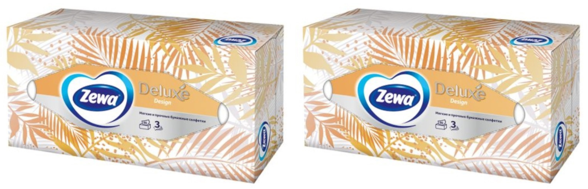 Салфетки косметические, Zewa, Deluxe, дизайн, 90 шт, 2 упаковки
