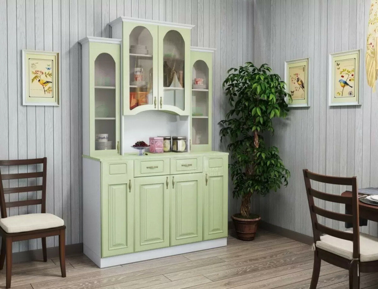 Буфет для кухни Эра-мебели Констанция 4-х ств. цвет Фисташка, размер 1400х2250х430мм
