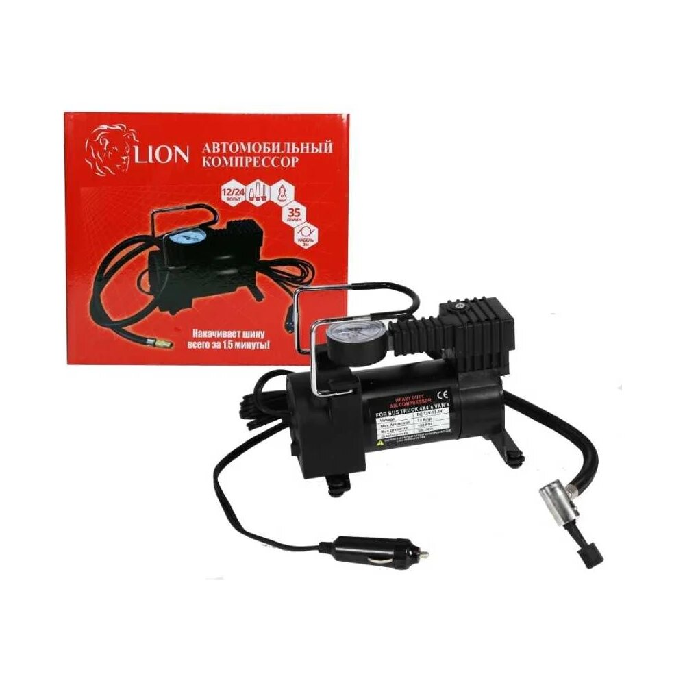 Lion Компрессор 35 л/мин, 12В мет корпус, в сумке, красная коробка 1/10_ Vtti-13002B