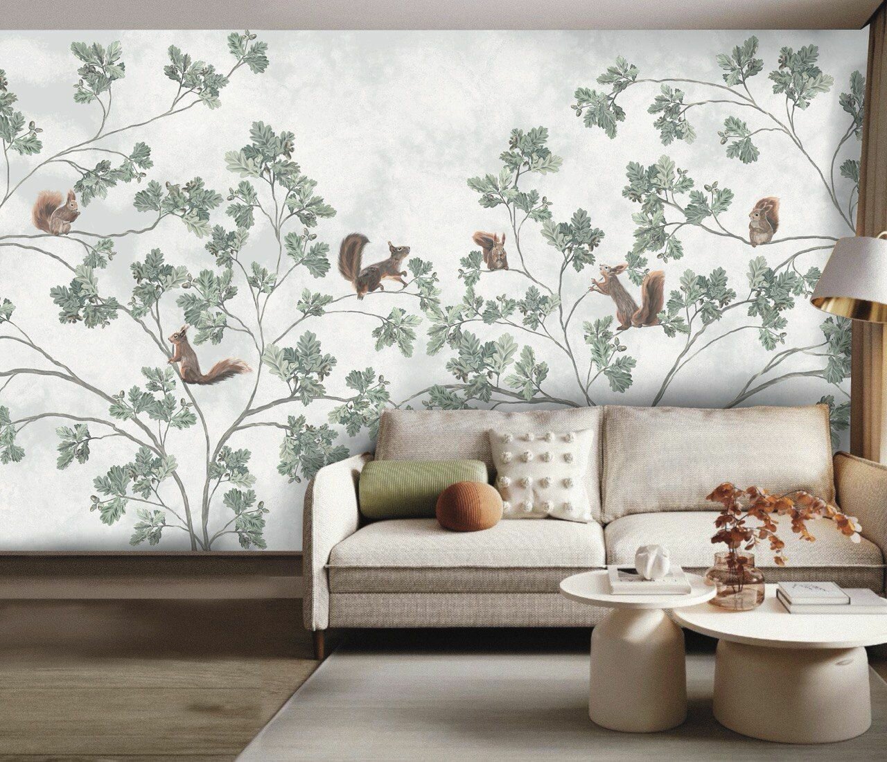 Фреска бесшовная "Белочки" светло-серый (ширина 2550мм х длина 2500мм)