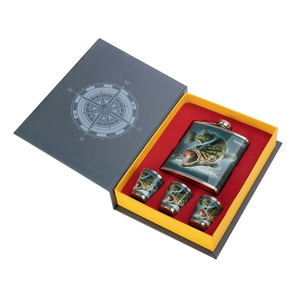 Набор Helios Книга Рыбака (фляжка 210мл + 3 стопки) (HS-KR-F-A20)