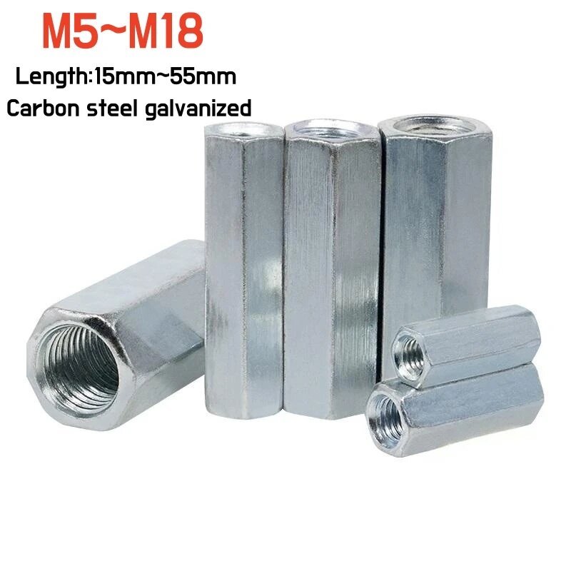 Шестигранные муфты из углеродистой стали M5 M6 M8 M10 M12 M14 M16 M18 M12x17x50mm-2pcs