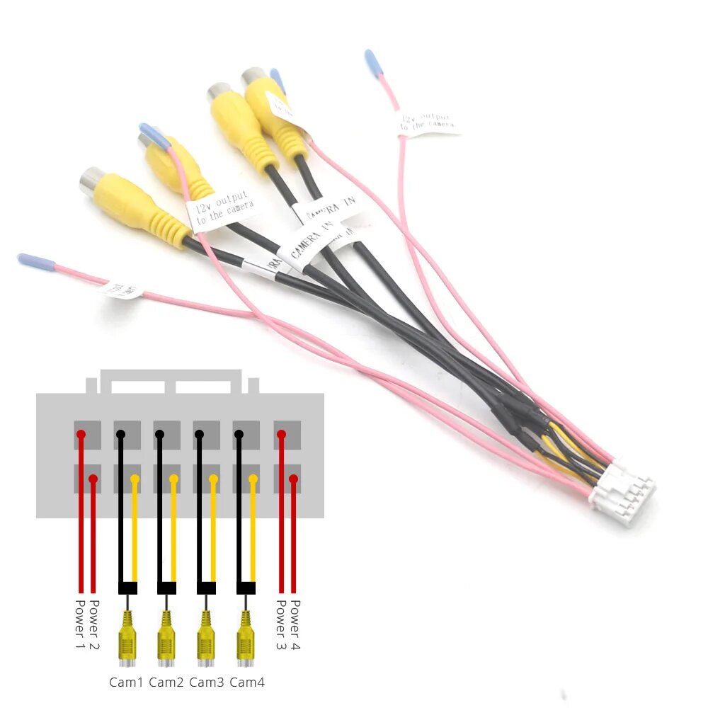 8-контактный двойной USB 10 12-контактный автомобильный RCA заднего вида 360 ° Резервная камера Видеовход Выходной кабель Адаптер Разъем проводки Радио Android 12 Pin 360 RCA