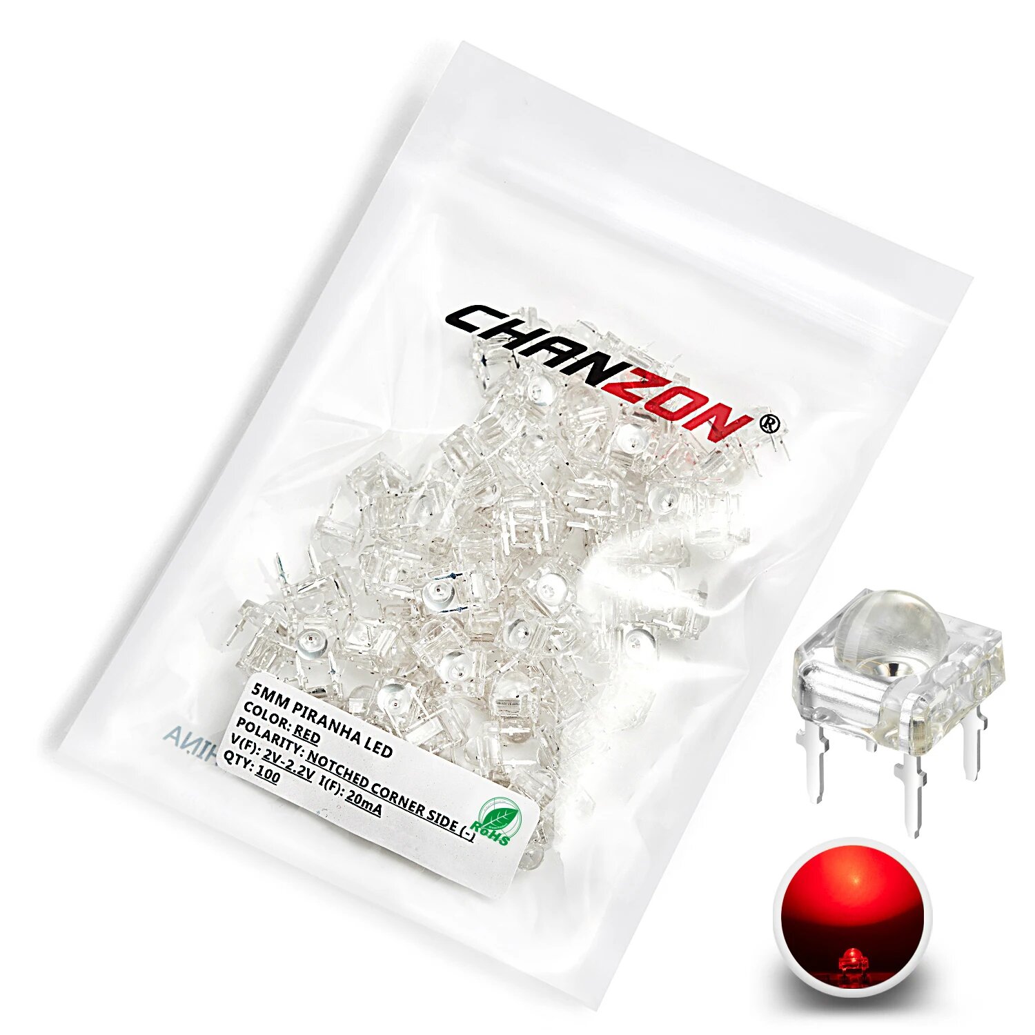 100 шт. светодиоды Piranha Super Flux 3 мм 5 мм белый красный зеленый синий желтый CHANZON 5mm Round Red