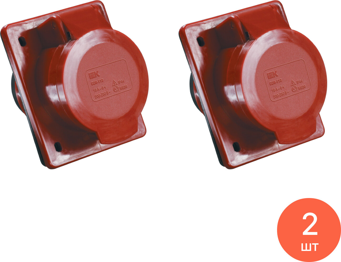 Розетка силовая IEK / ИЭК ССИ-424 встраиваемая, в корпусе из самозатухающего пластика, красная, длиной 87мм, 32А/380-415В, 3P+PE, IP44 / электрика (комплект из 2 шт)