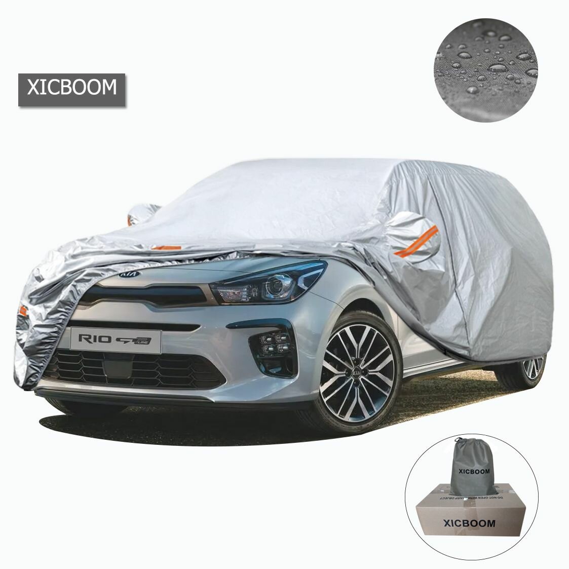 Чехол для Kia Rio X-Line хэтчбек 6-слойный тент, водонепроницаемый, с молнией водителя и светоотражающей полосой