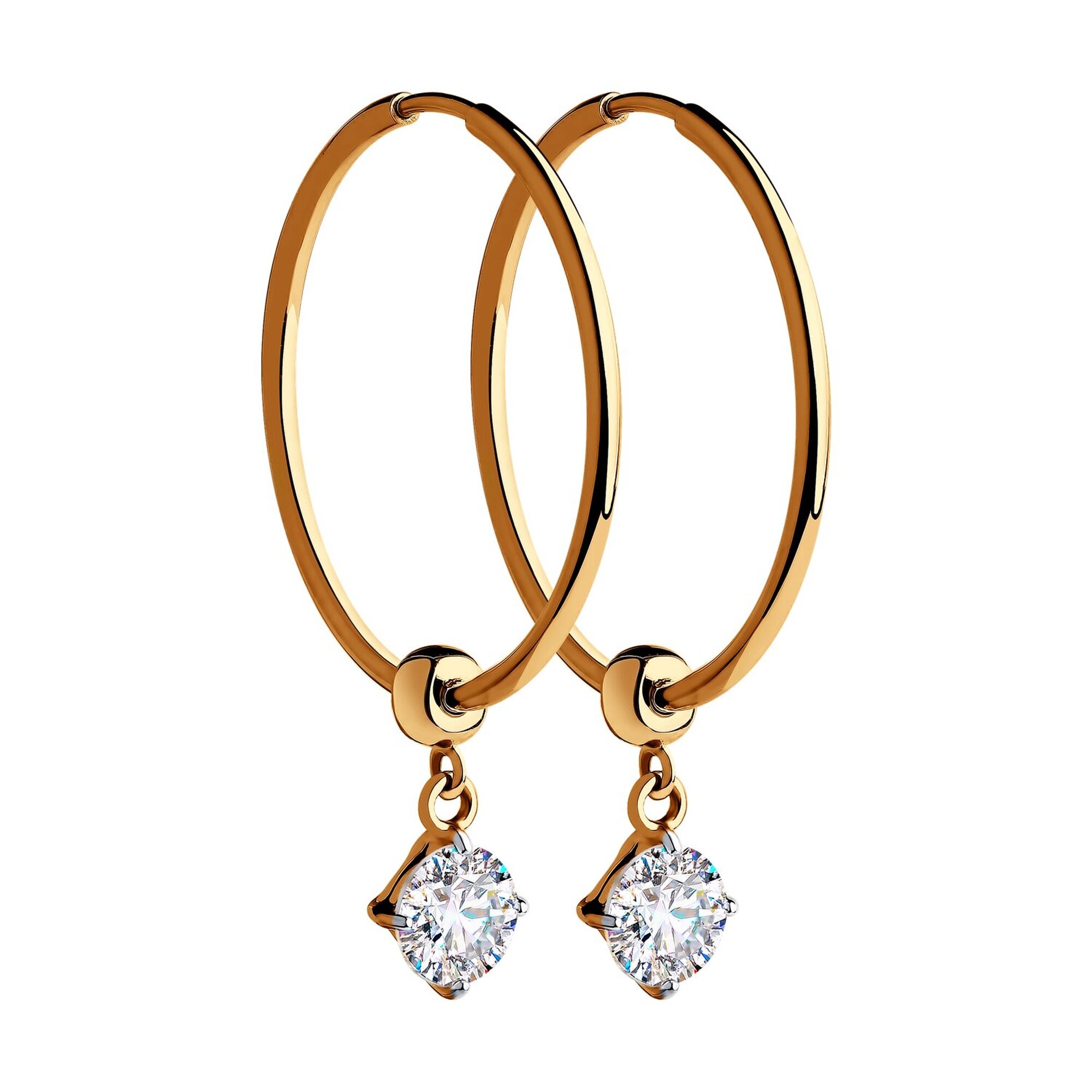 Серьги конго, красное золото, 585 проба, фианит