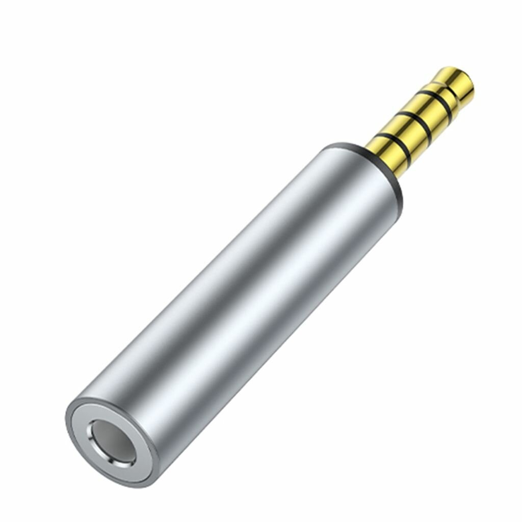 (1 шт.) аудиоадаптер 3,5 мм, 4 секции-серебристый-прямая головка от мужчины к женщине