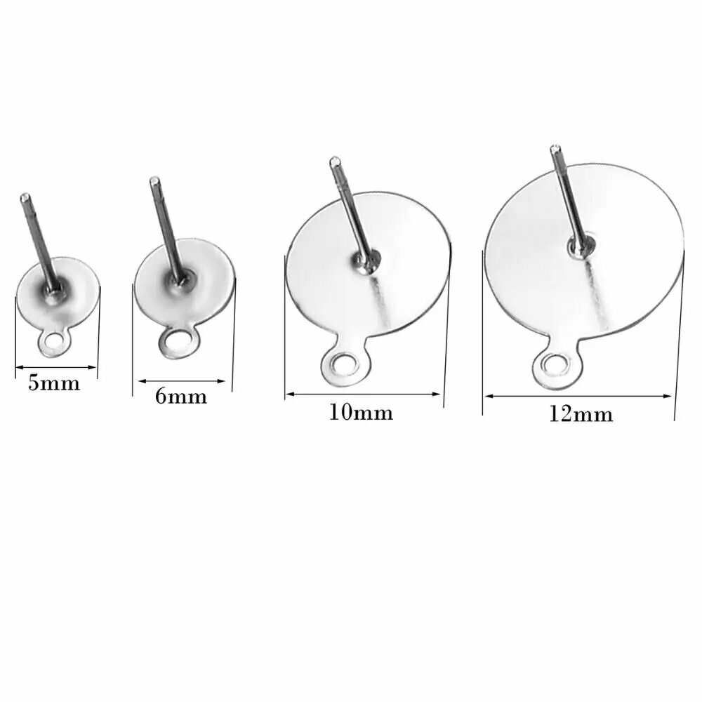 Основы для сережек-гвоздиков из нержавеющей стали D&Rui Jewelry 5/6/10/12 мм 50 шт. 12mm, Silver