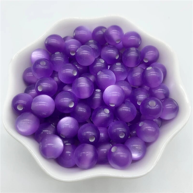 Бусины полимерные "кошачий глаз" фиолетовые 8 мм, 50 шт.
