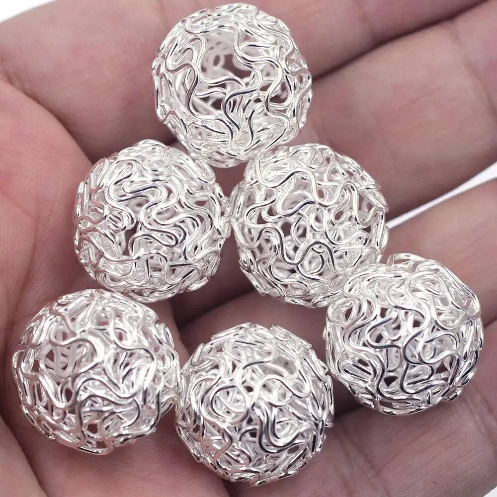 Бусины шарики крученые, 5 шт, серебро, 18mm
