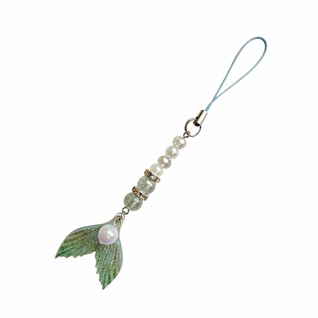 Брелок, Ремешок для мобильного телефона с имитацией жемчуга в виде хвоста русалки-синий