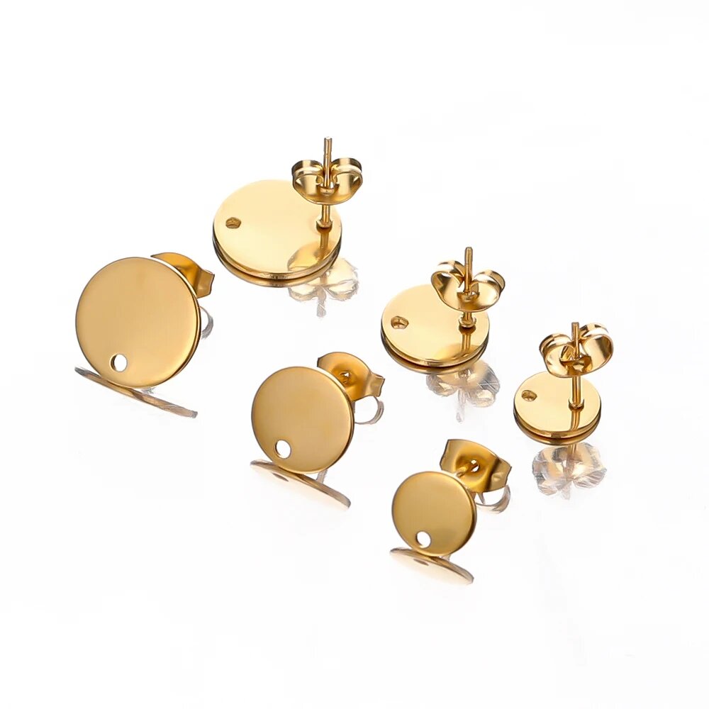 10 шт. круглые серьги-гвоздики Semitree из нержавеющей стали золотого цвета 8mm, Gold color