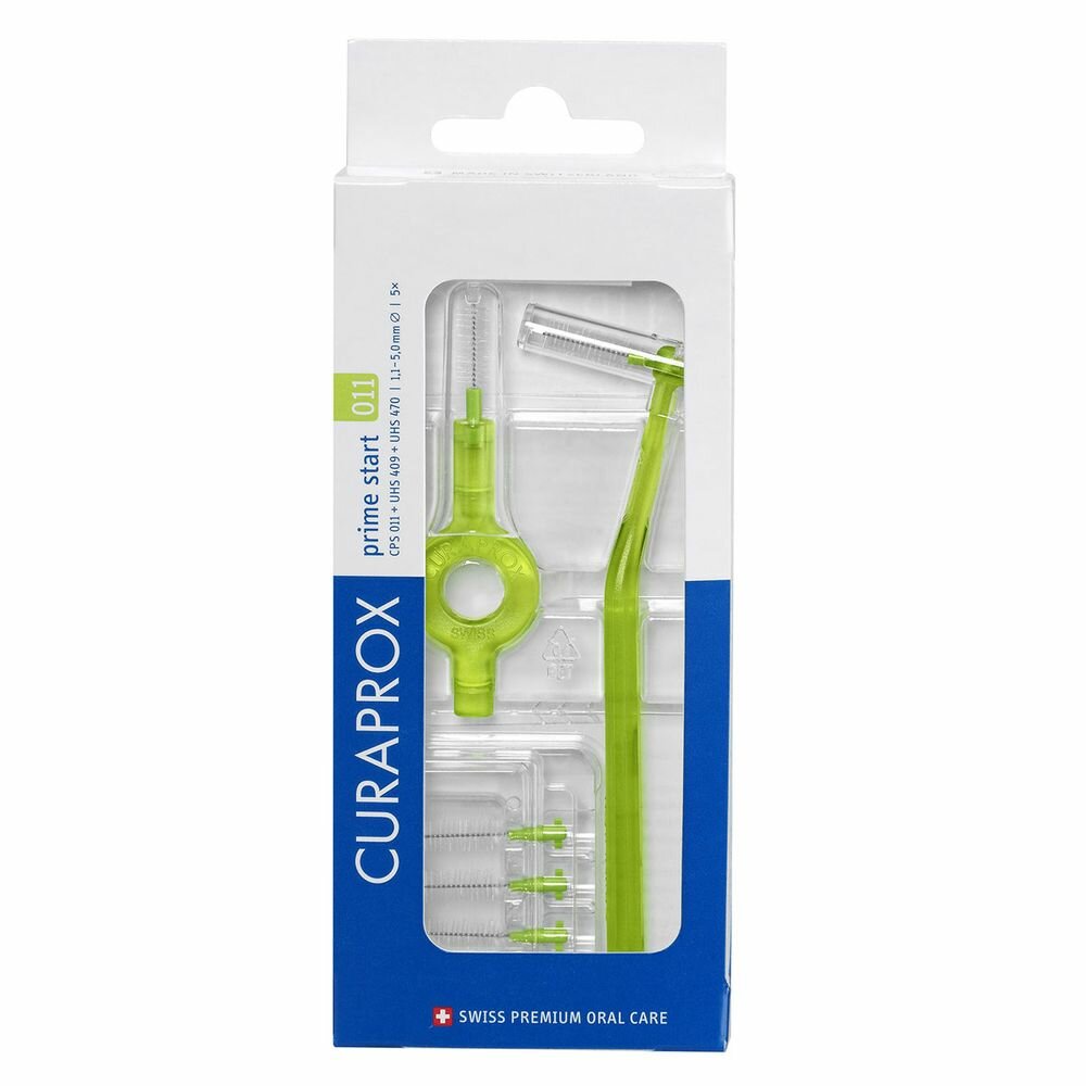 Curaprox Набор Prime Start: Ершик межзубный 1,1 мм CPS011 N5 + держателями UHS409 и UHS470 зеленый
