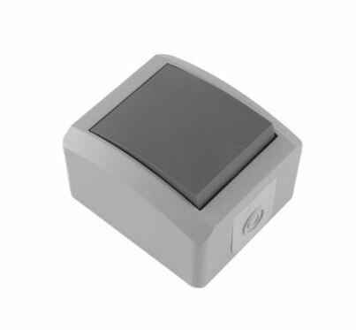 Выключатель одноклавишный INDUSTRIAL IP54 о/у, серый KRANZ