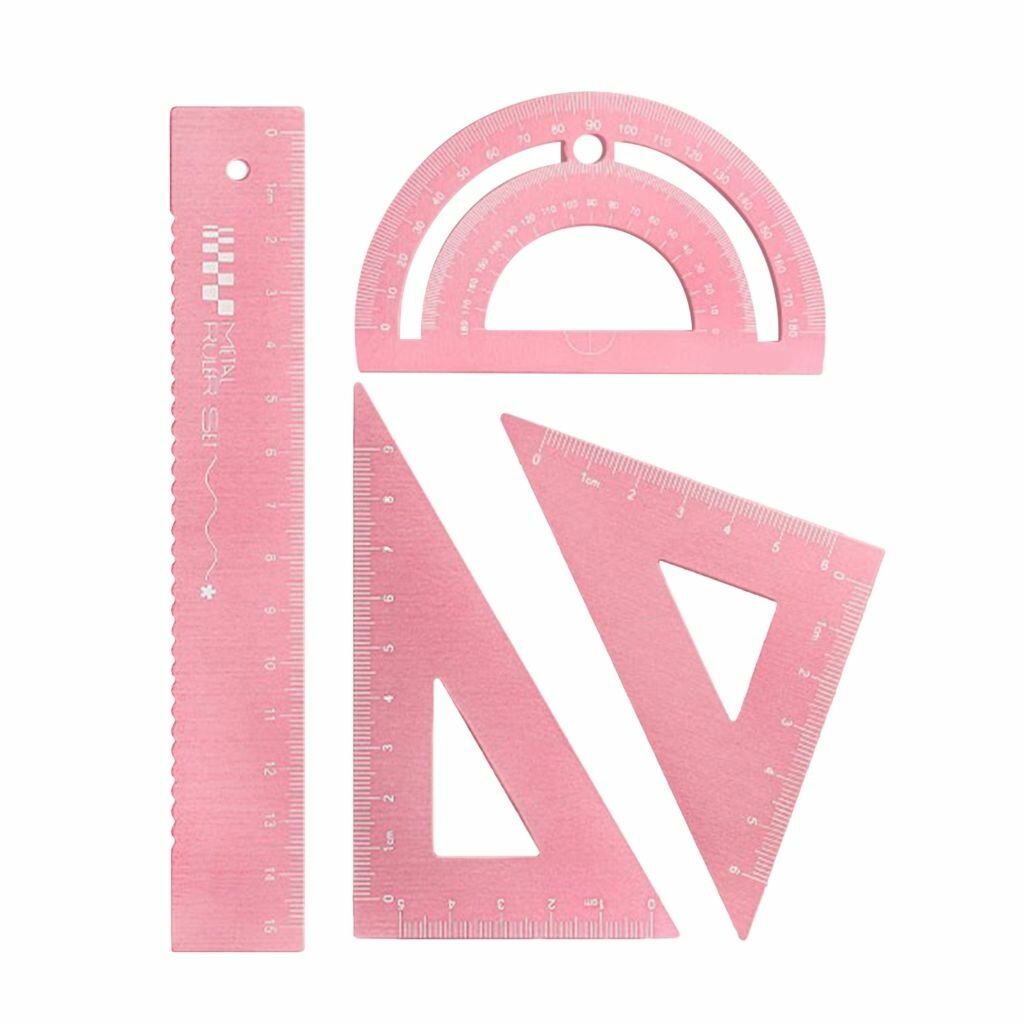 1 коробка с набором металлических линеек-розовая