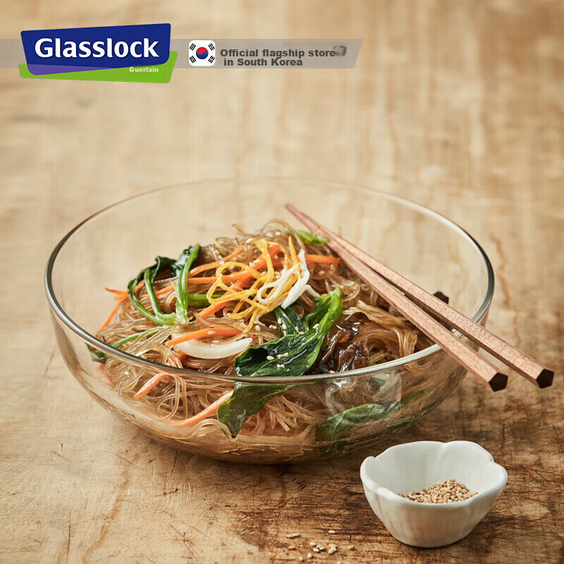 Glasslock Imported Tempered Glass Thick Large Capacity Salad Glass Bowl, Large Noodle And Soup Bowl, 1415ml, 2-Piece Set