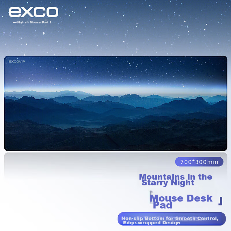 EXCO Mountain Starry Night Mouse Pad, Large Desk Mat, Long Extra-Large Gaming Computer Desk, E-Sports Keyboard Pad, Office Thickened Anime Cartoon, 700*300mm Desk Mat, 0062