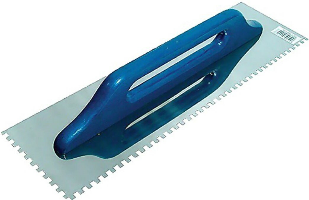 Гладилка из нержавеющей стали 130х480 зубья 8х8, с деревянной ручкой