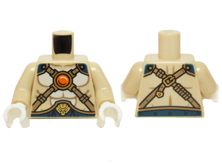 Torso Chima Bare Chest with Body Lines, Gold Crossing Straps and Blue Round Jewel (Chi) Pattern / Tan Arms / White Hands, 973pb1834c01 Tan U