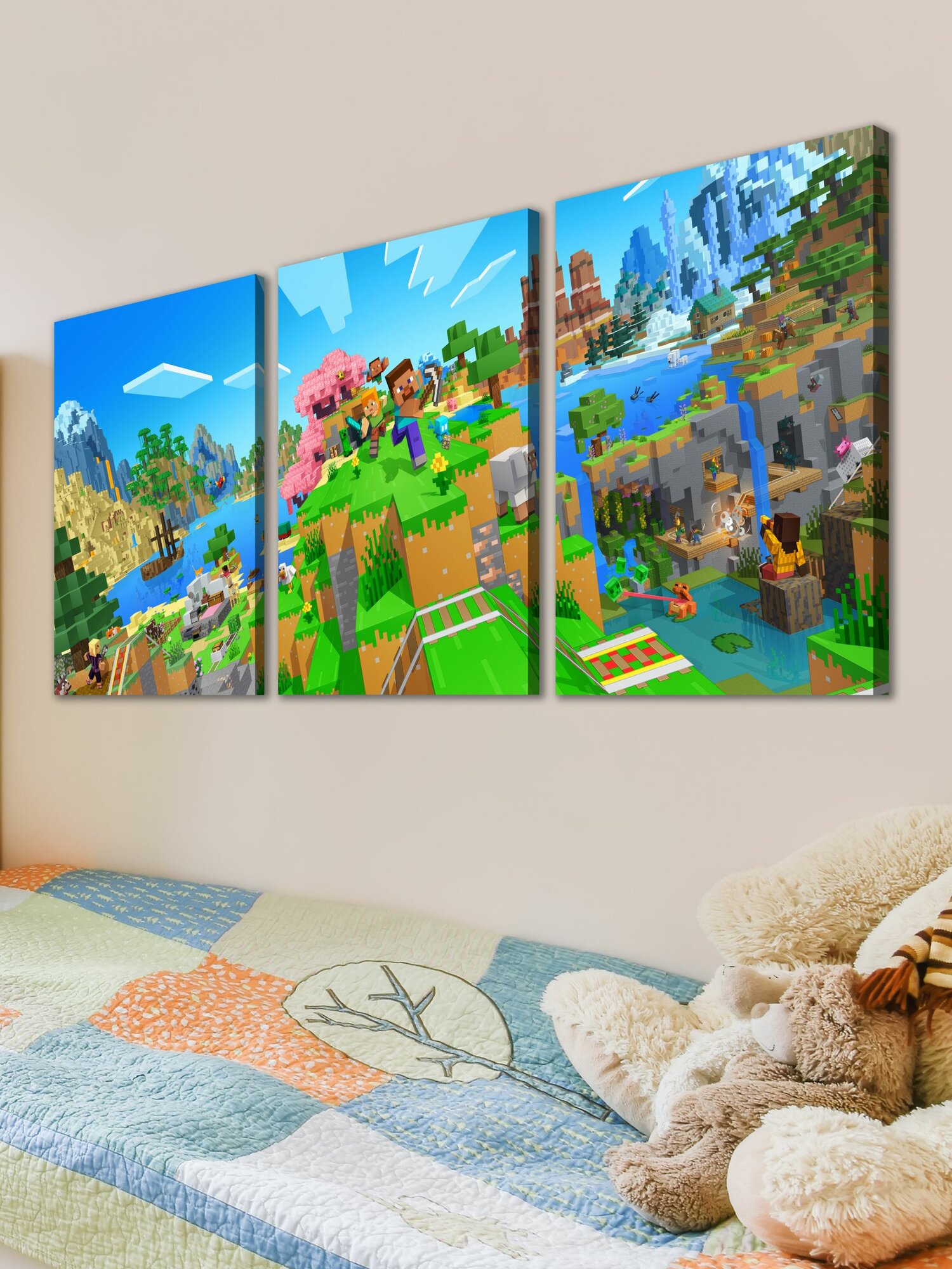 Картина на стену модульная "Minecraft", 150 см х 70 см