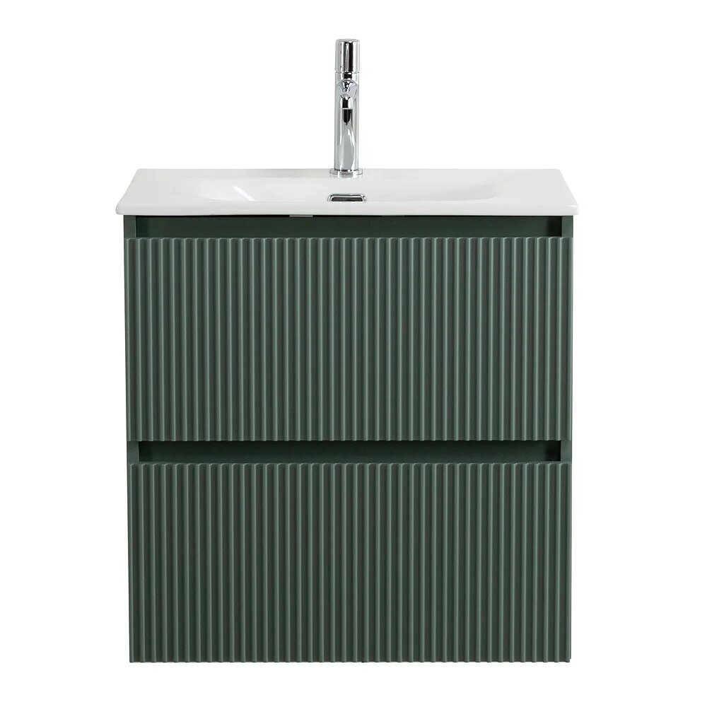 Тумба с раковиной BelBagno Uno-mini 60 подвесная, 61 см, зеленая, матовая, из МДФ, с ящиками, раковина для ванной фаянсовая, прямоугольная, встроенный слив-перелив