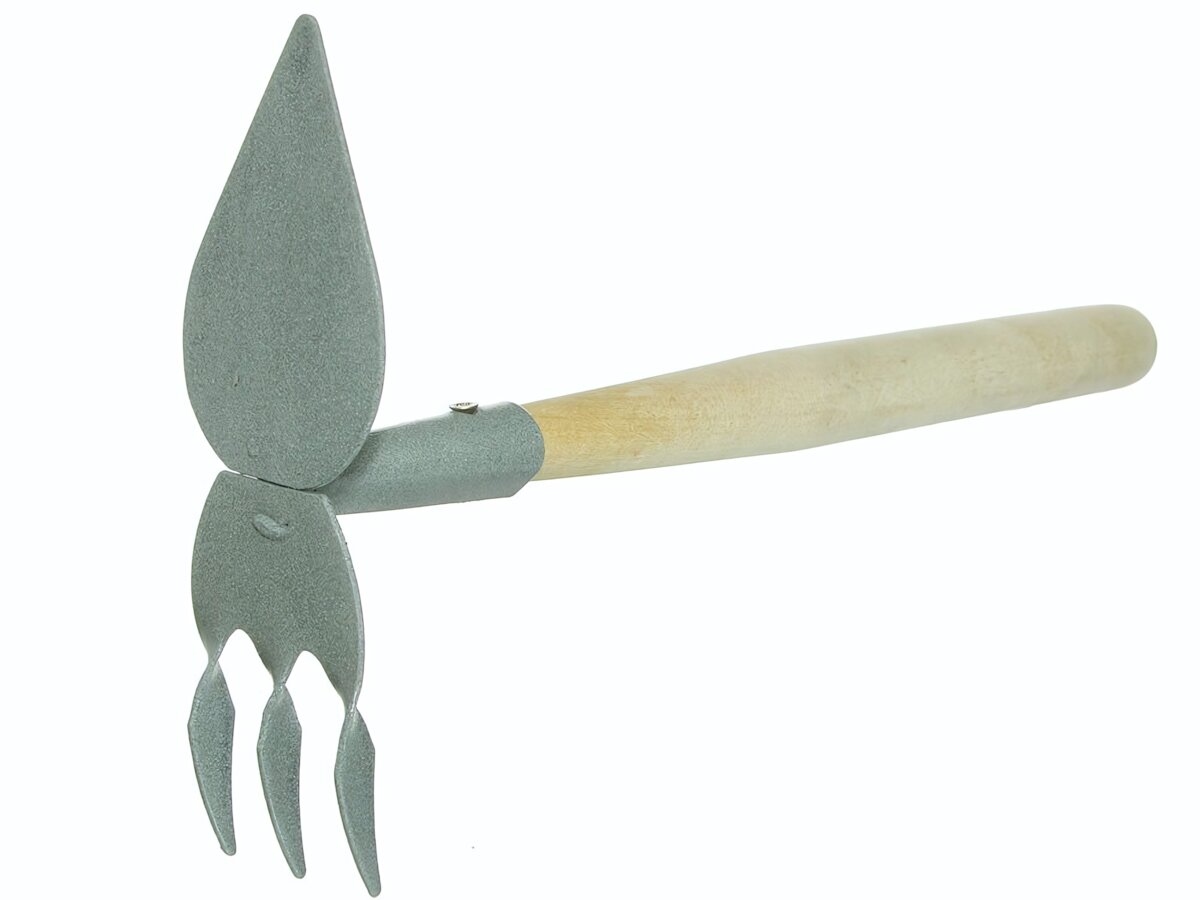 Мотыжка комбинированная 3-х зубая, сталь, деревянная ручка, для рыхления