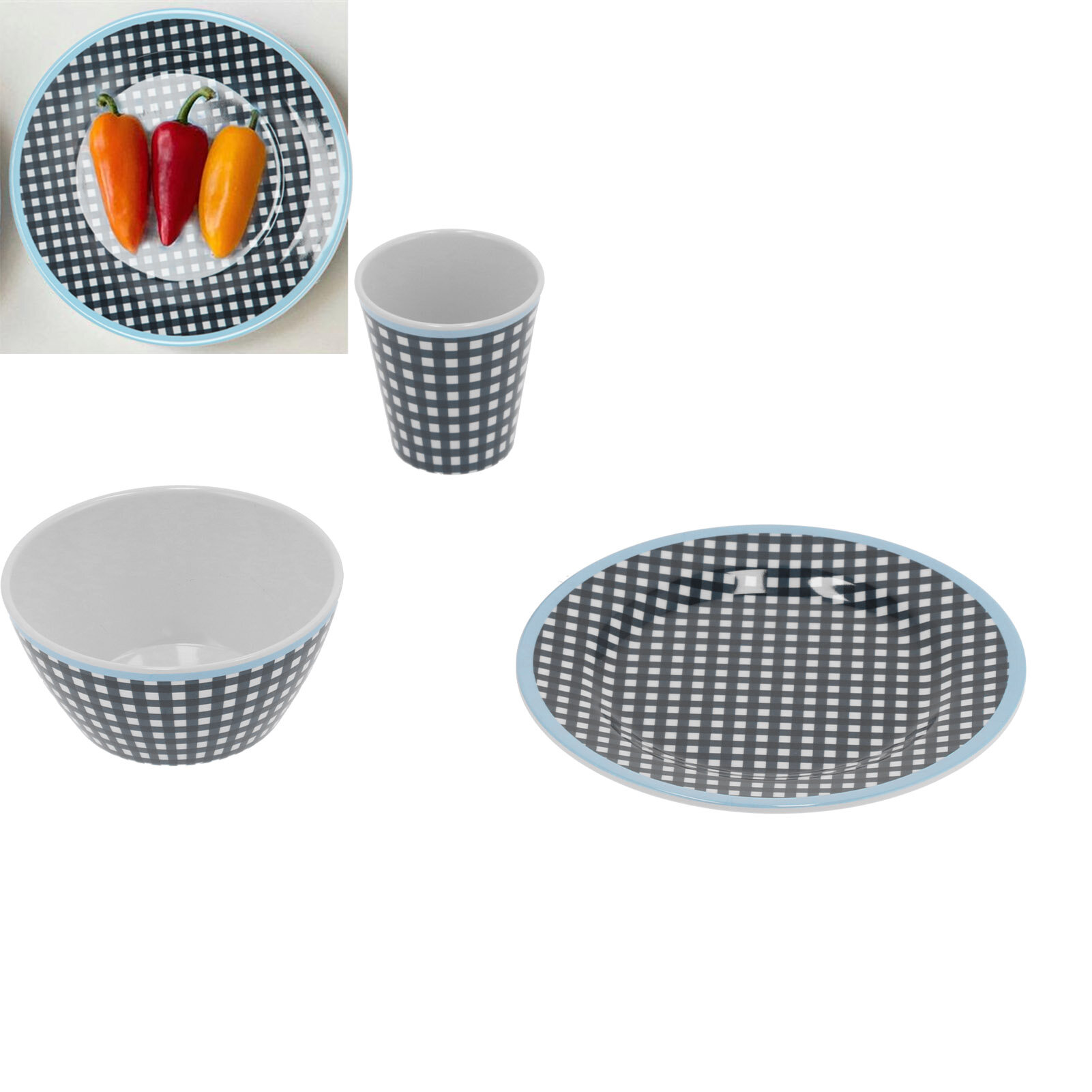 Бытовая посуда, тарелка с фруктовым салатом, миска, набор чашек, темно-синий узор в виде сетки для домашнего ресторана