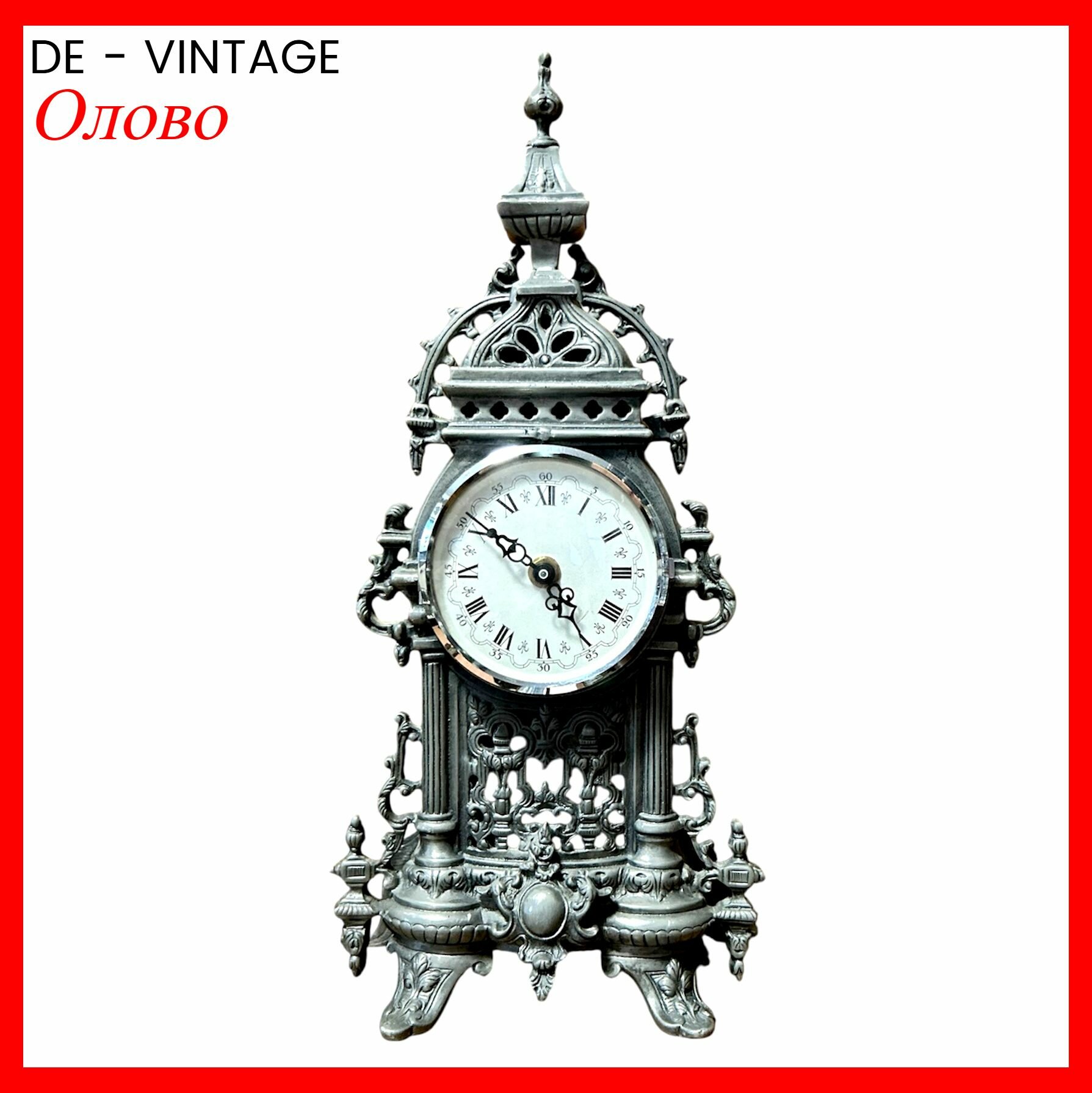 Часы настольные, олово, винтаж. Германия
