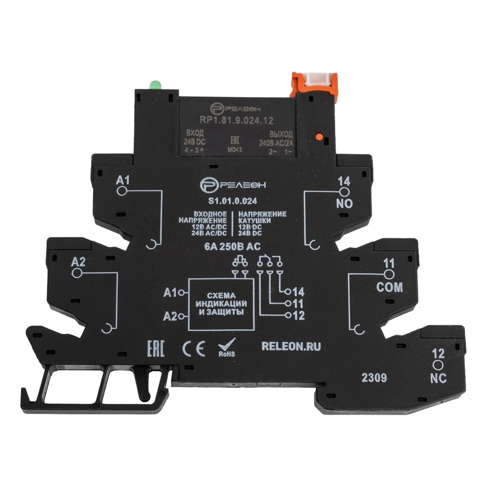 Интерфейсный модуль твердотельного реле релеон 24В AC/DC; выходная цепь 1НО 2А, 48-280В AC RM181002412