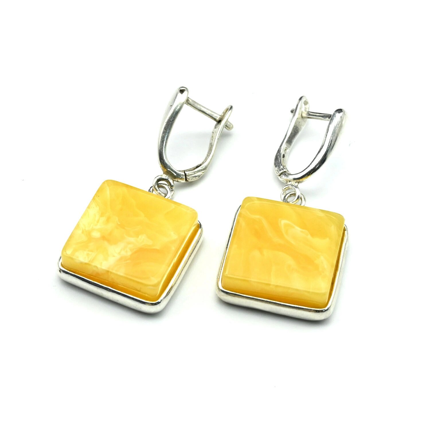 Серьги с подвесками, янтарь