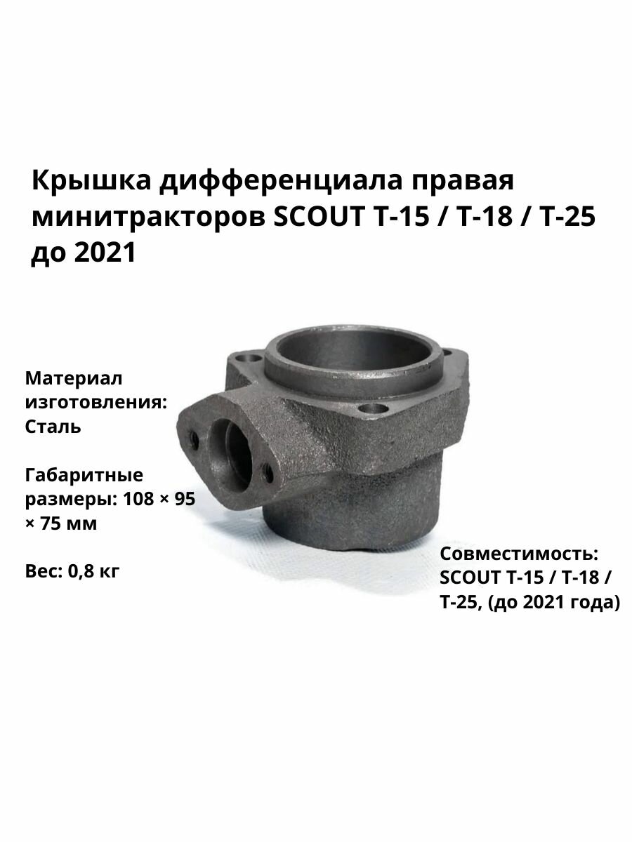 Крышка дифференциала правая минитракторов SCOUT Т-15 / Т-18 / Т-25 до 2021