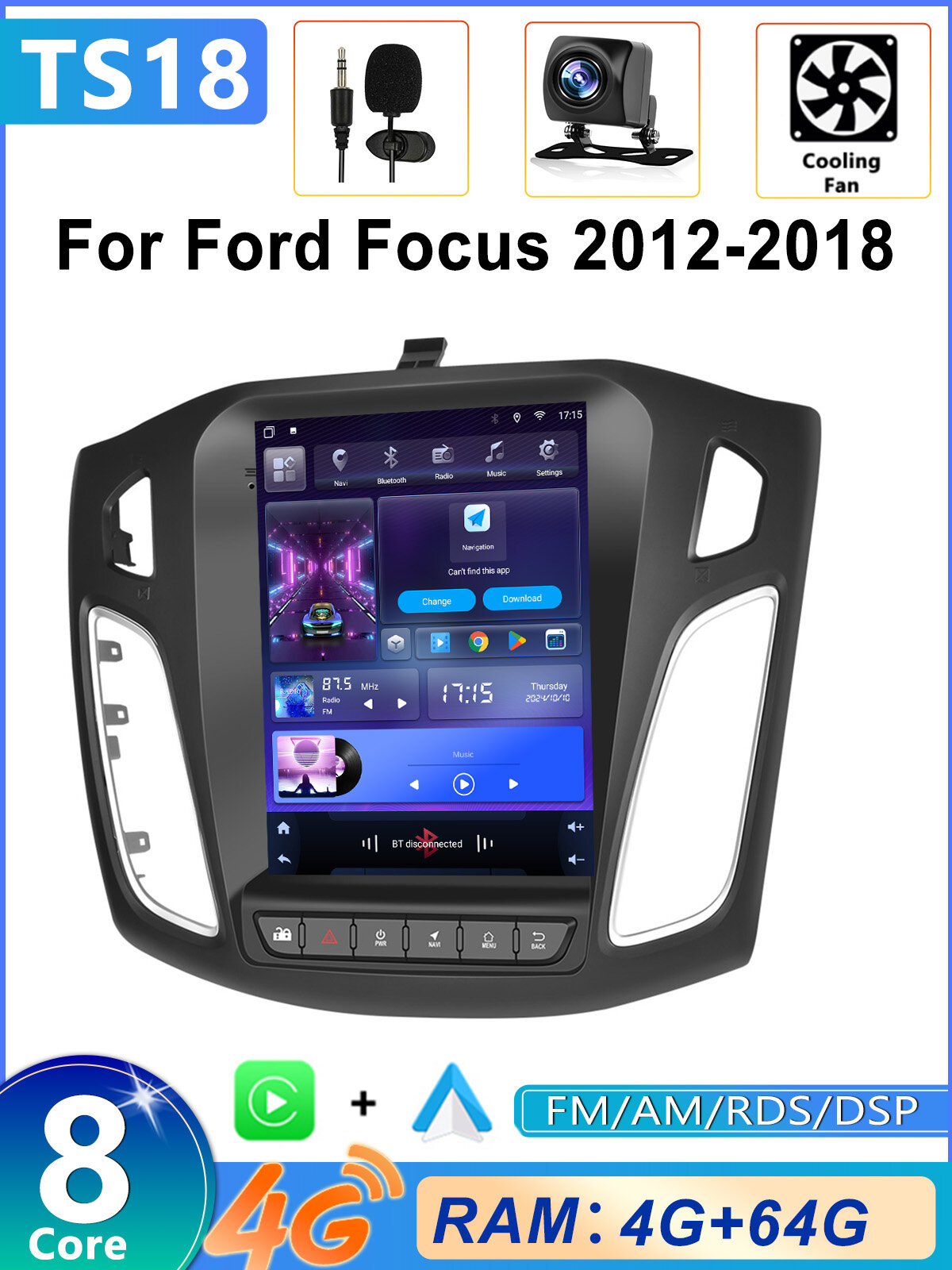 Магнитола Ford Focus 2012-2018Автомобильный мультимедийный плеер 9.7 дюймов Вертикальный экран, carplay, Навигация , Аудио, WIFI плеер