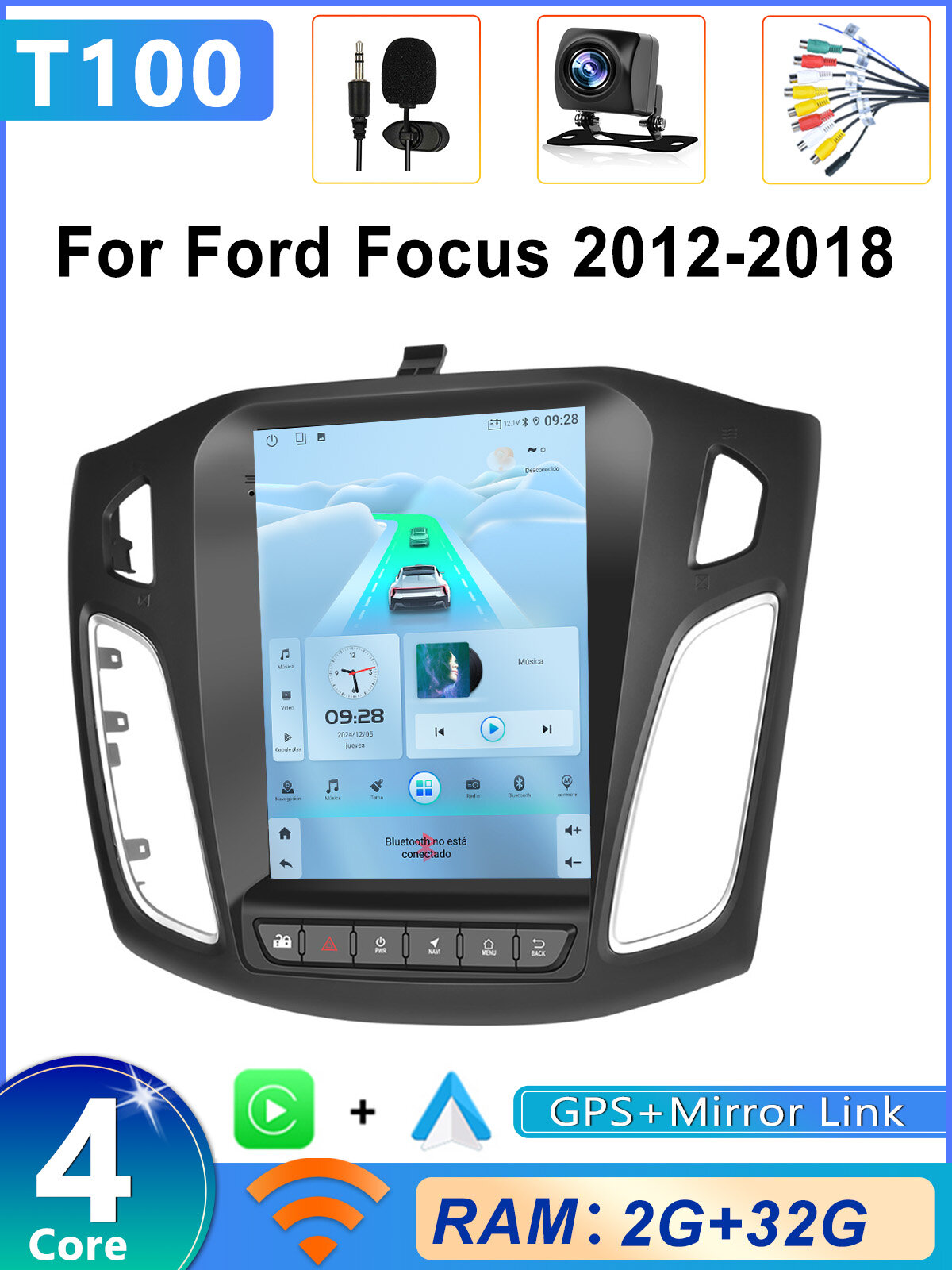 Магнитола Ford Focus 2012-2018 Автомобильный мультимедийный плеер 9.7 дюймов Вертикальный экран, carplay, Навигация , Аудио, WIFI плеер