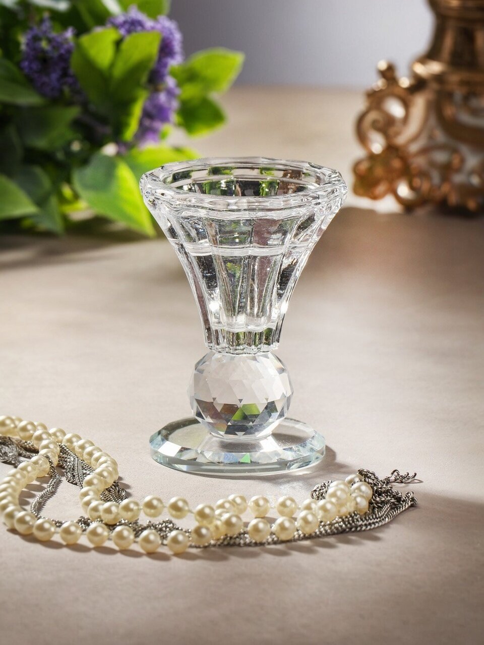 Подсвечник декоративный стеклянный для одной свечи Y3-1416, прозрачный, 8 см