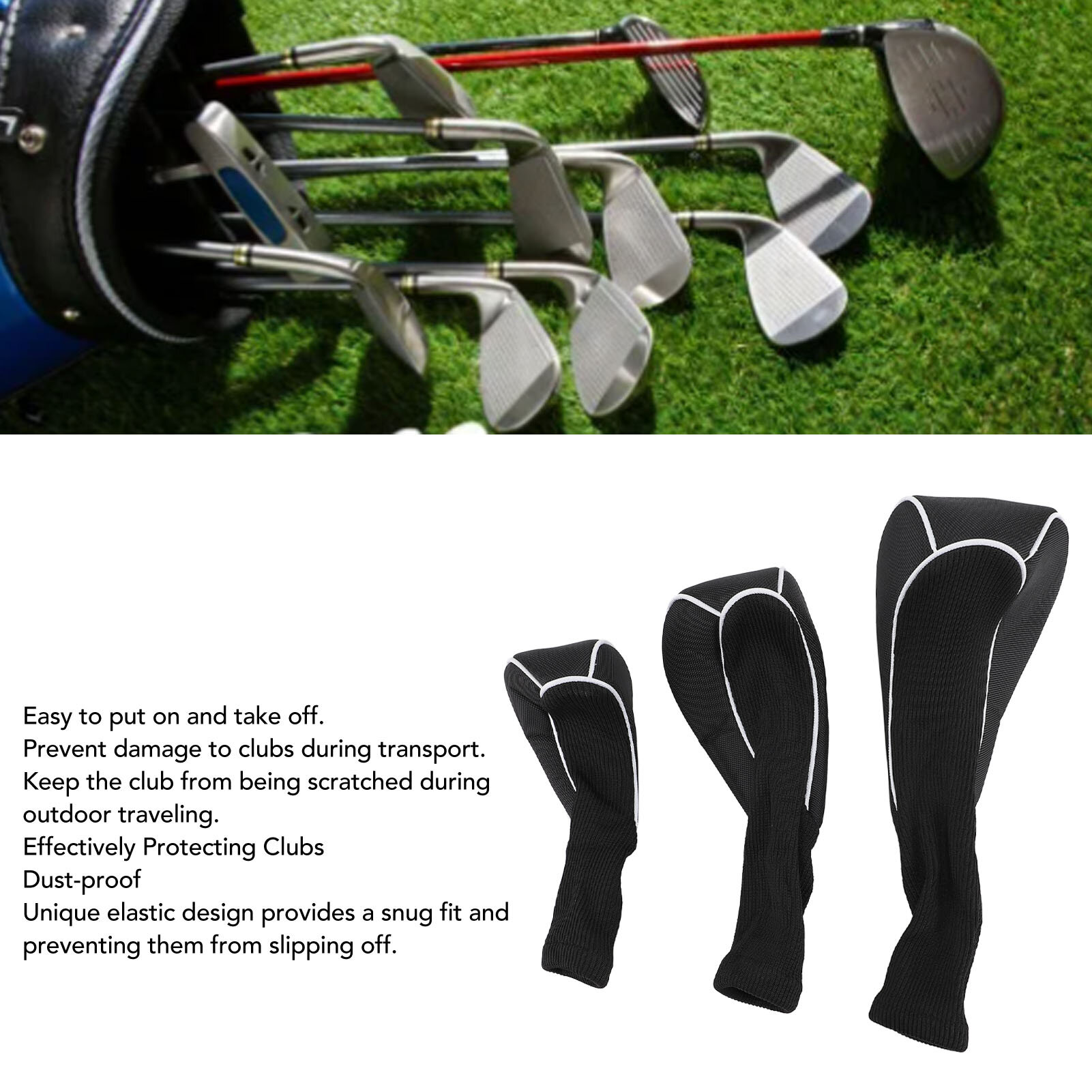 3 шт. чехлы на голову для клюшек Driver Fairway Woods Club универсальные эластичные чехлы на шею с длинным воротом комплект черные
