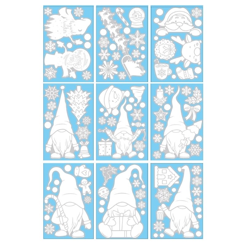9шт Статический Клей Слинг Рождественские Окно Наклейки Наклейки на стикеры дизайны для праздничного декора, - 3