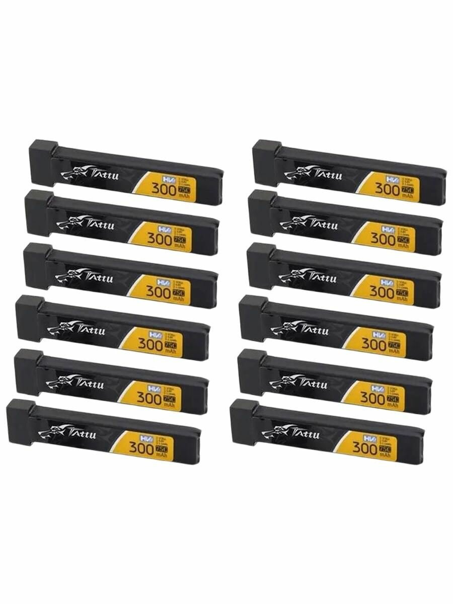 12 штук в коробке TATTU 1S 3,8 В 300 мАч 75C литий-полимерный аккумулятор со штекером BT2,0