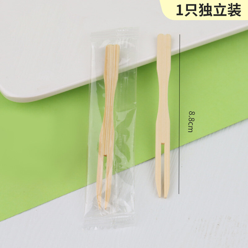 Бумажный мешок opp бамбуковая вилка из фруктов с двумя зубцами маленькая вилка одноразовая бамбуковая палочка