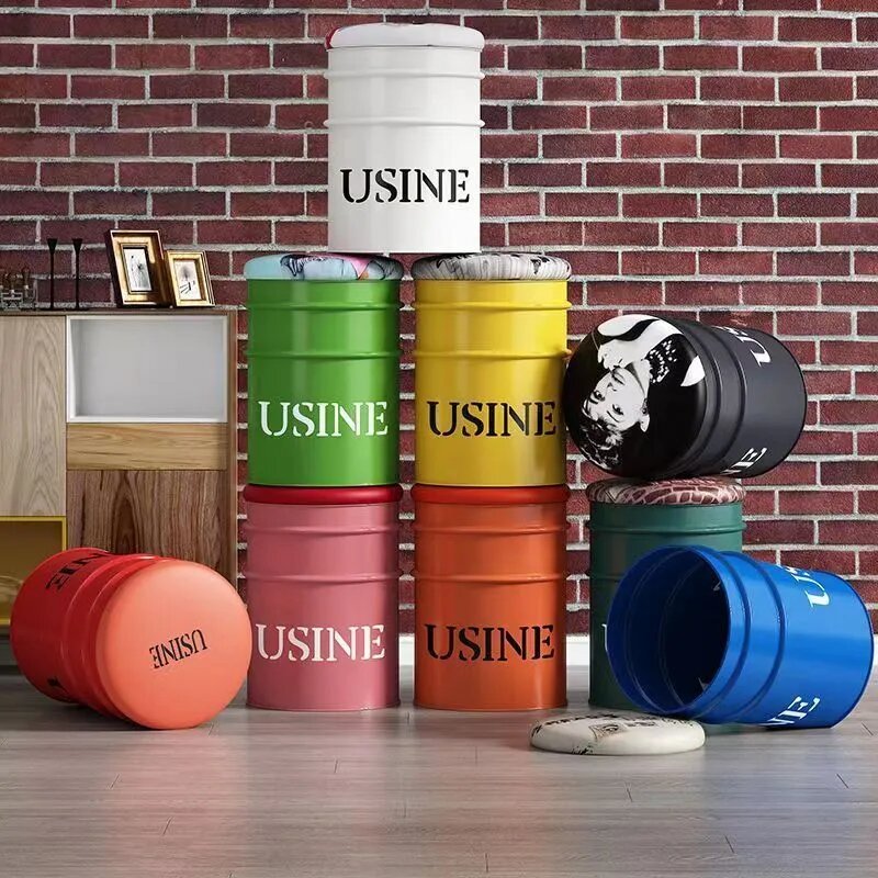 Табурет черный "USINE" для дома, 1 шт, дерево/ткань, 35x47x35 см — фото 1