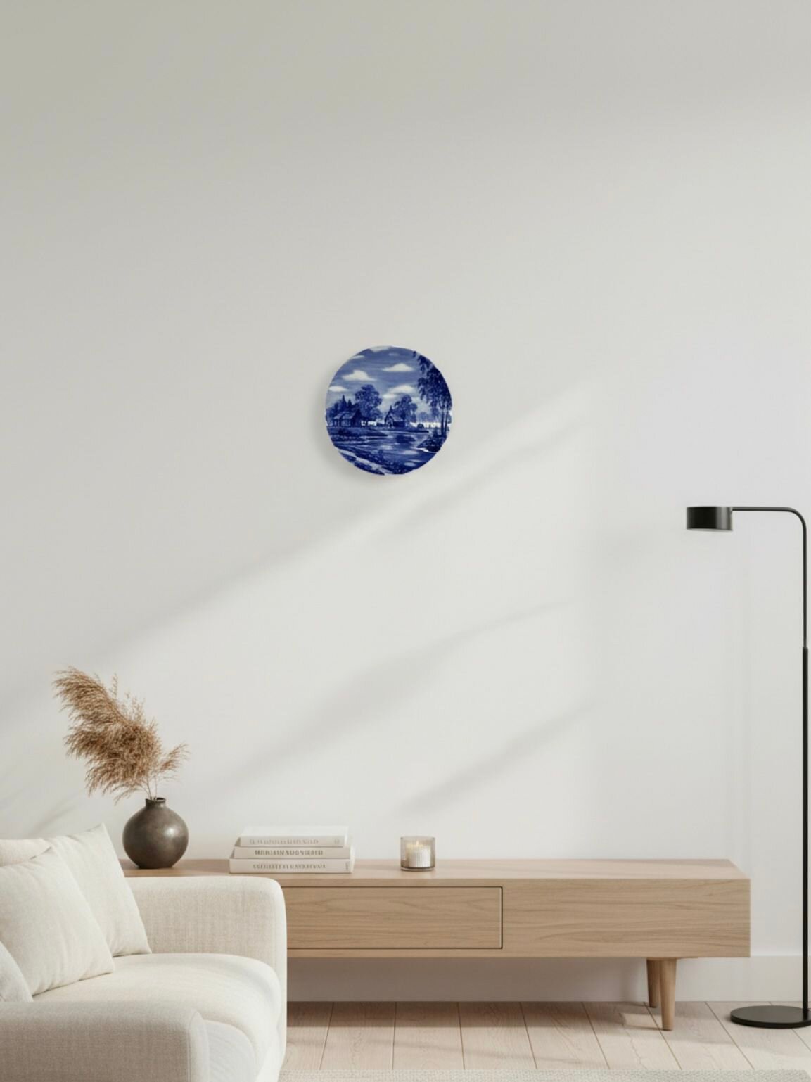 Тарелка настенная декоративная панно "Пейзаж" D 20 см гжель фарфор ручная работа