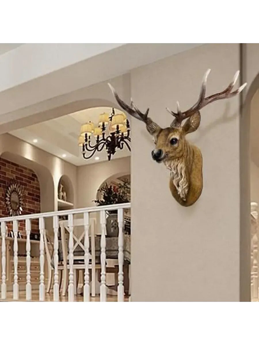 Деревянная голова оленя с рогами, сборная 3D модель