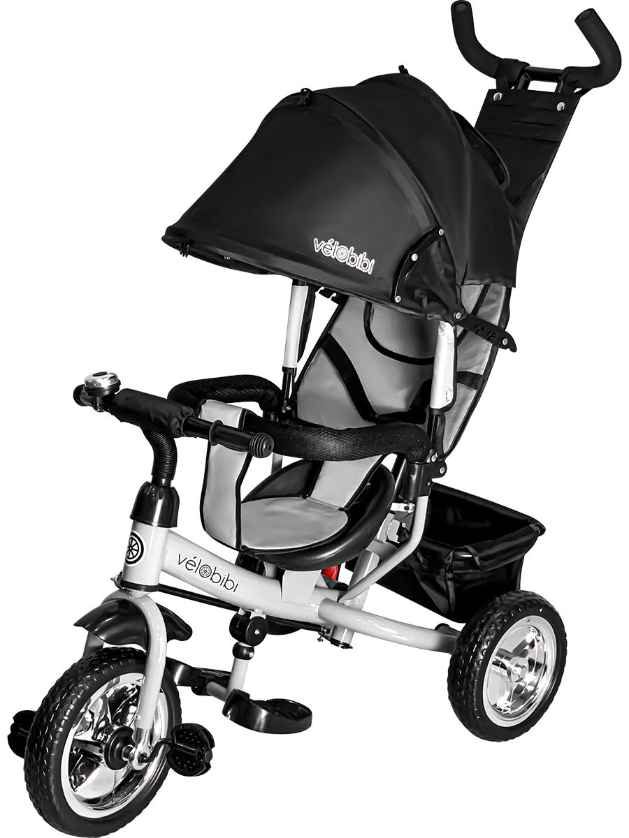 Велосипед трёхколесный с ручкой сатурн (колеса EVA 10"/8" корзина) серый (арт. ВЛ-5069)