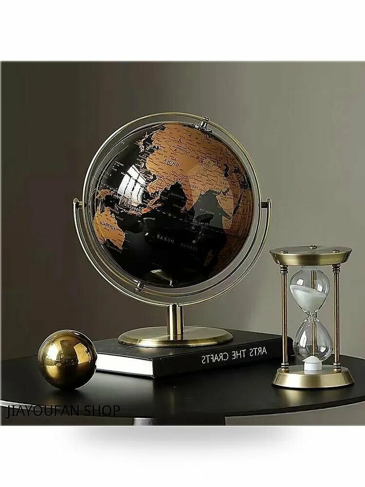 Географический глобус 26 см, ABS и сплав, вращение 360 , черно-золотой/бронзовый