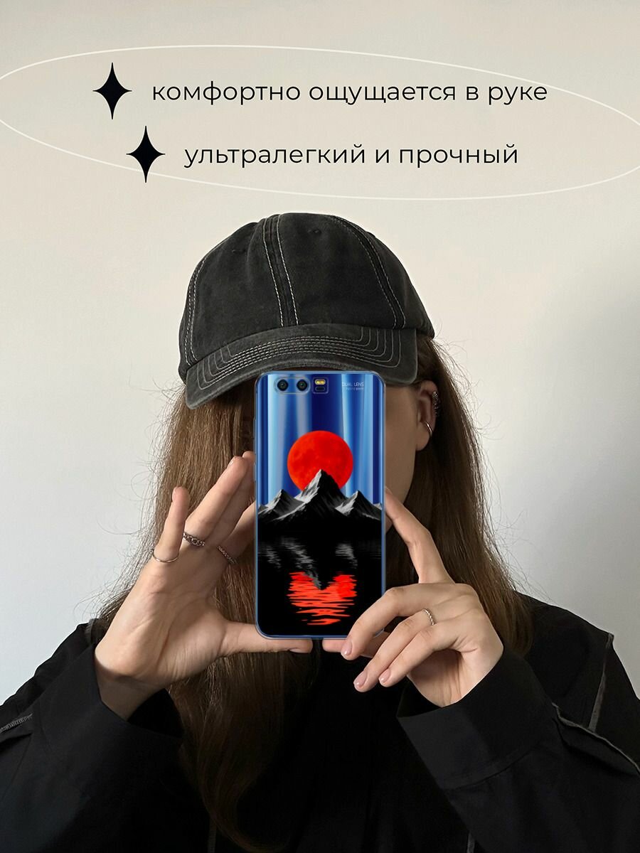 Чехол на Honor 9 / Хонор 9 с принтом Черная гора, прозрачный — фото 1