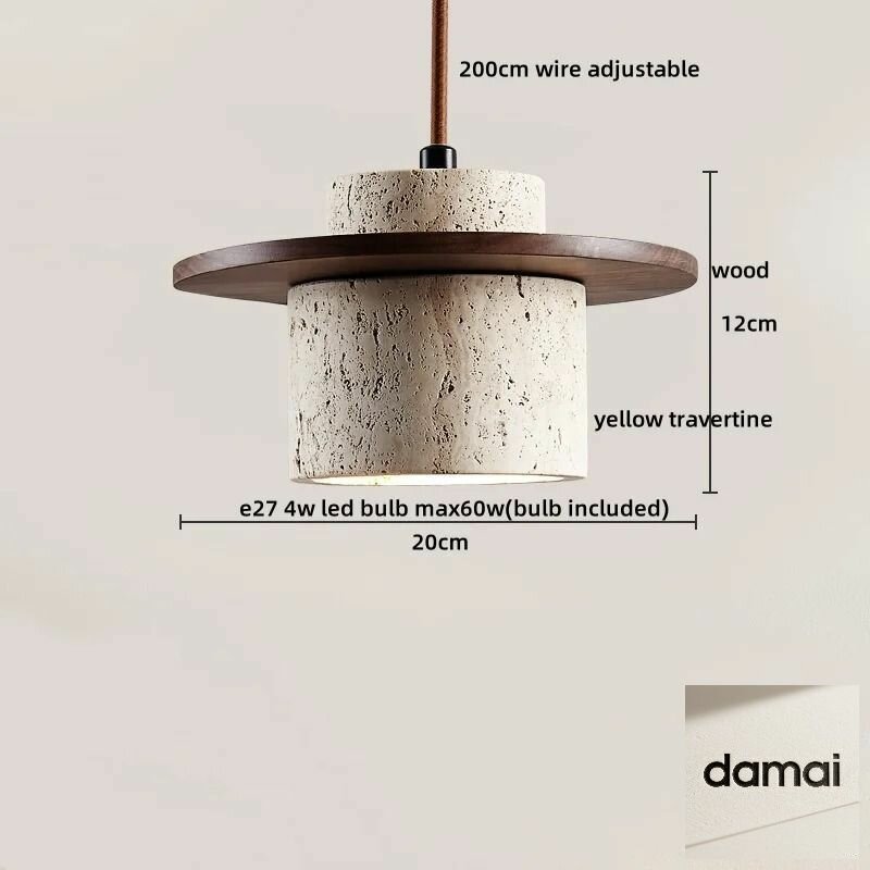 Люстра Подвесная LED E27, Светильник из Желтого Травертина, Каменная Лампа для Гостиной, Спальни, Столовой, Интерьера