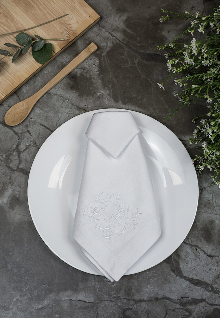 Набор салфеток "Уильям Моррис" белые с вышивкой в тон, хлопок, 4 штуки