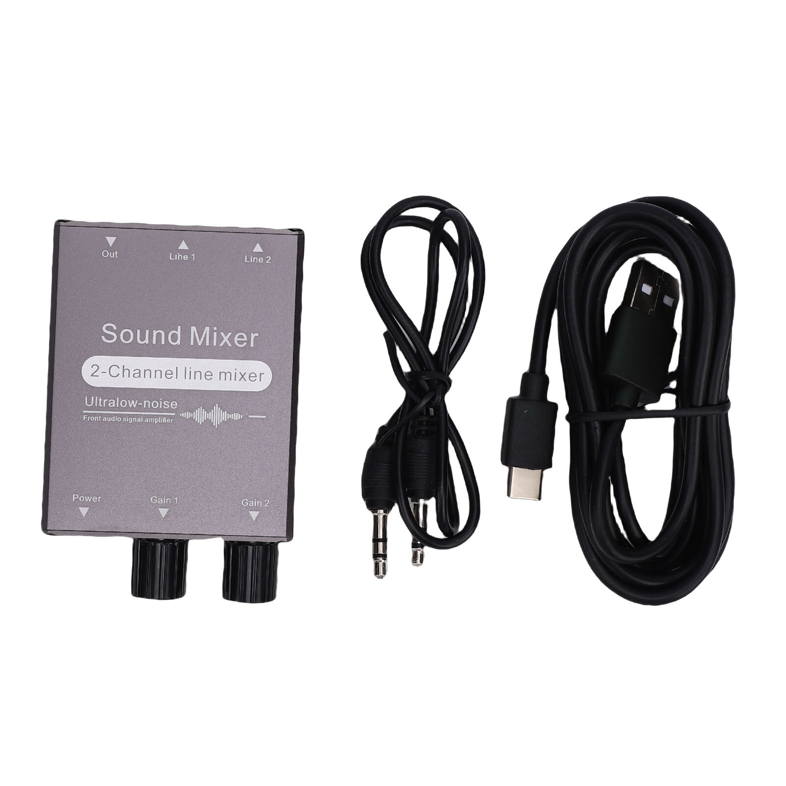 Двухканальныймикшерс3,5-ммразъемомдляподключениянаушниковикомпьютера.