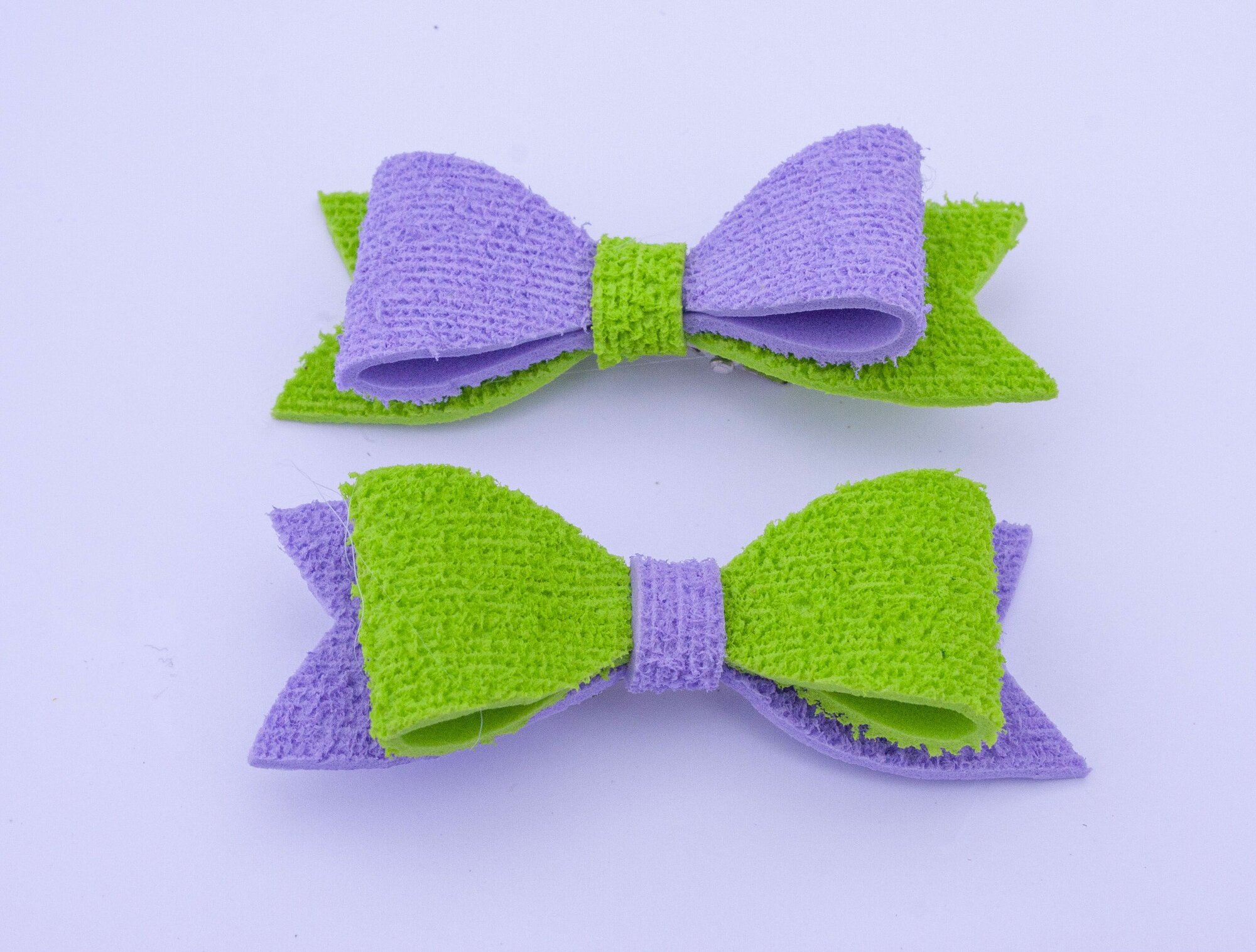 Заколка зажим "Бантик", фоамиран, салатовый/сиреневый, набор 4 шт.